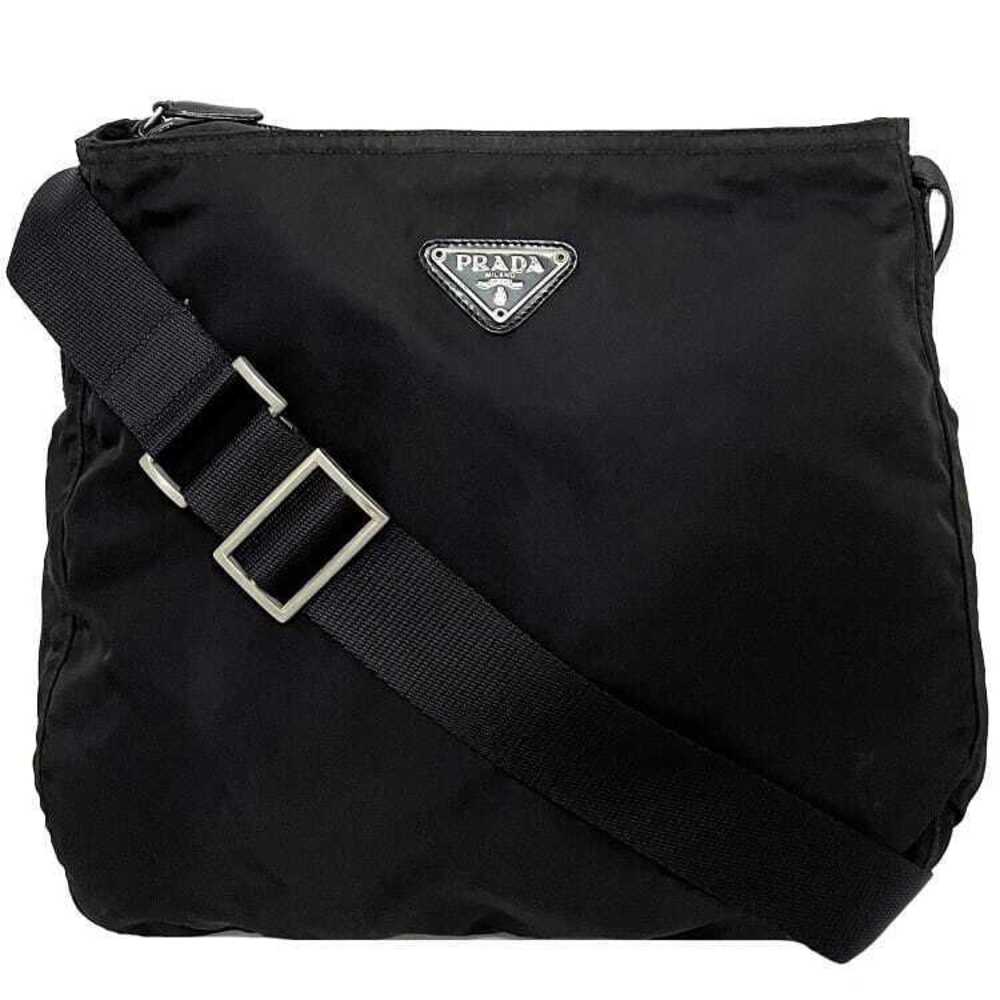 Prada | Bags | Prada Shoulder Bag Black Silver Tessuto Leather Triangle ...